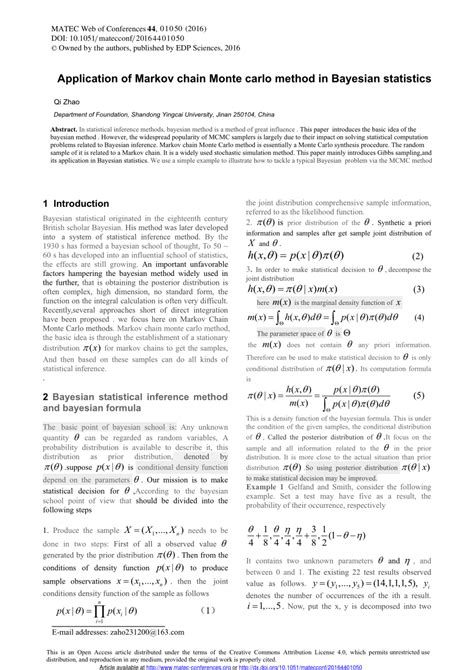 Pdf Application Of Markov Chain Monte Carlo Method In Bayesian Statistics