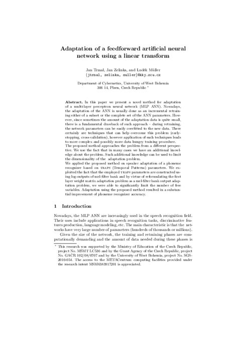 Pdf Adaptation Of A Feedforward Artificial Neural Network Using A