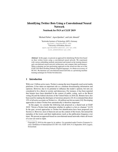 Pdf Identifying Twitter Bots Using A Convolutional Neural Network