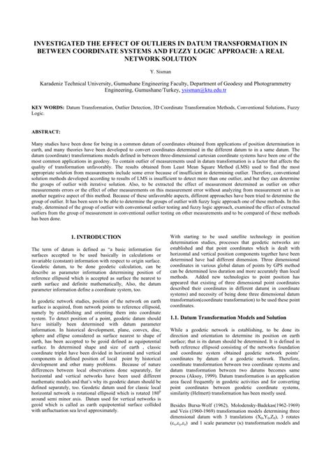Pdf Investigated The Effect Of Outliers In Datum Transformation In Between Coordinate Systems