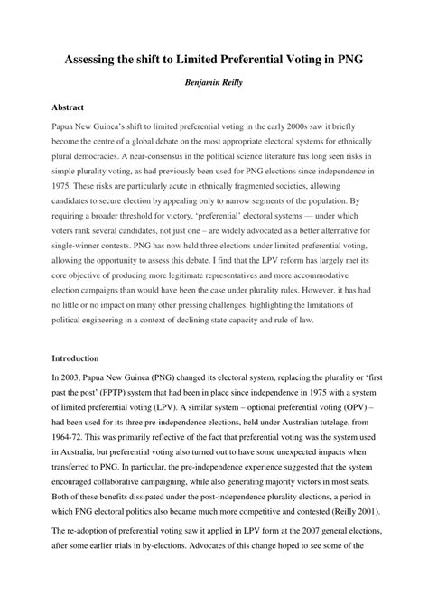 Pdf Assessing The Shift To Limited Preferential Voting In Png