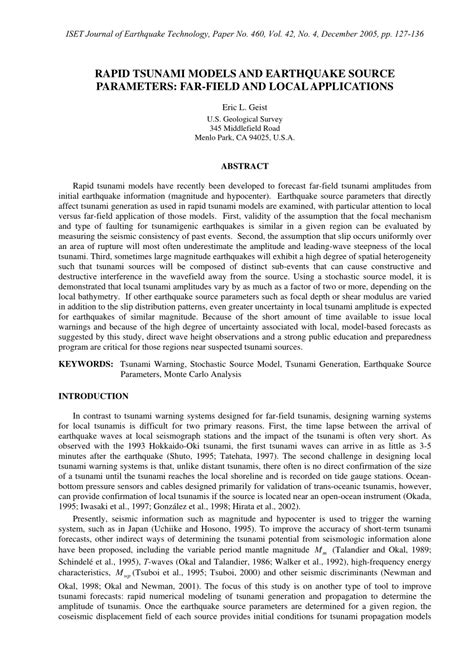 Pdf Rapid Tsunami Models And Earthquake Source Parameters Far Field And Local Applications