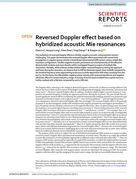 Pdf Reversed Doppler Effect Based On Hybridized Acoustic Mie Resonances