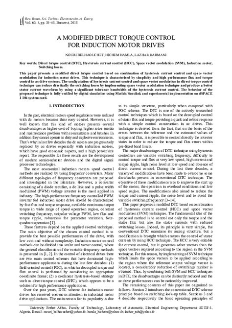 Pdf A Modified Direct Torque Control For Induction Motor Drives