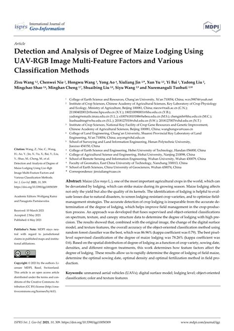 Pdf Detection And Analysis Of Degree Of Maize Lodging Using Uav Rgb Image Multi Feature