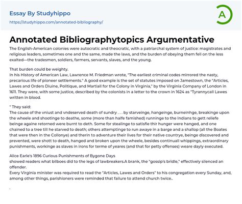 Annotated Bibliographytopics Argumentative Essay Example