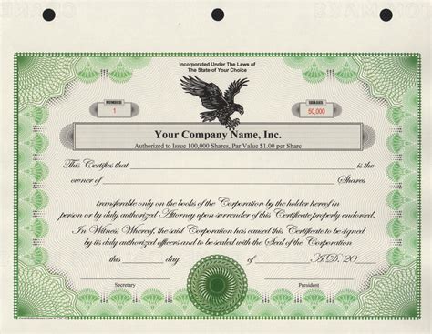 Eagle Stock Certificate Template