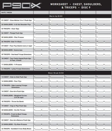 P90x Workout Sheets And Schedule