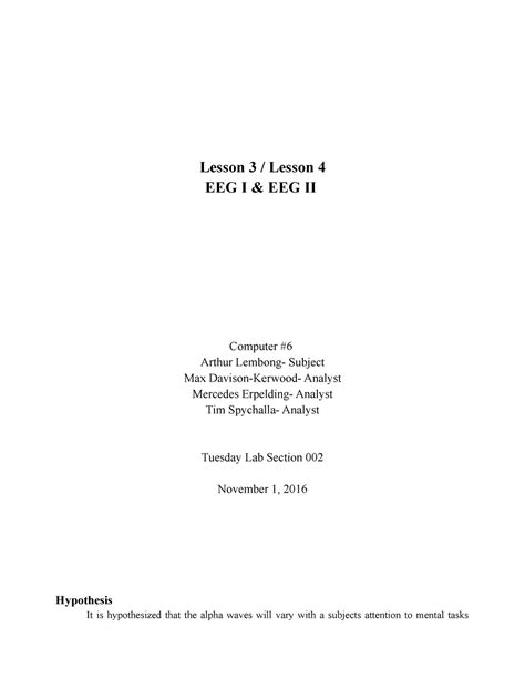 Lab 6 Lesson 3 Lesson 4 Lab Repot Lesson 3 Lesson 4 EEG I EEG II Computer 6 Studocu