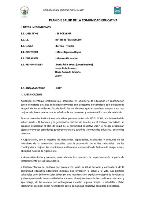350358611 Ejemplo De Plan De Salud De Una Institucion Educativa Plan
