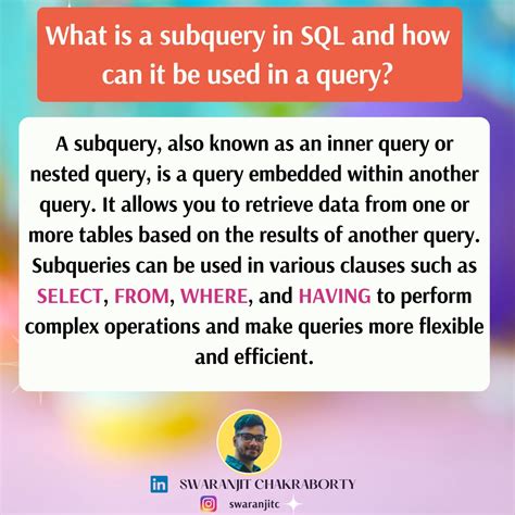 Swaranjit Chakraborty On Linkedin Sql Subqueries Datamanipulation