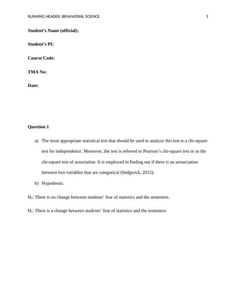 Statistical Analysis In Behavioral Science