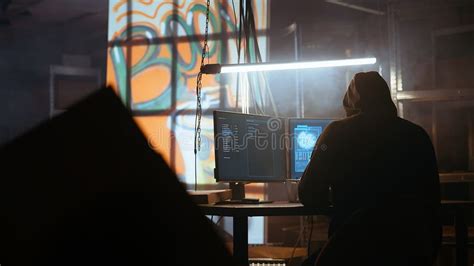 Hacker Using Software Interface On Computer Screen Stock Image Image