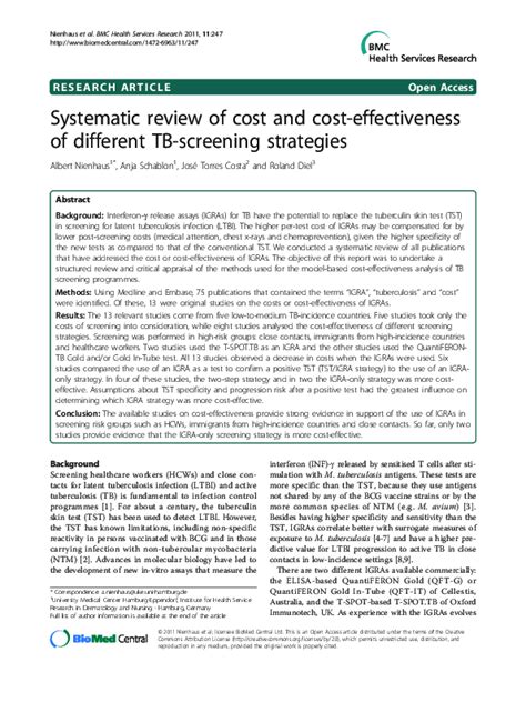 Pdf Systematic Review Of Cost And Cost Effectiveness Of Different Tb Screening Strategies