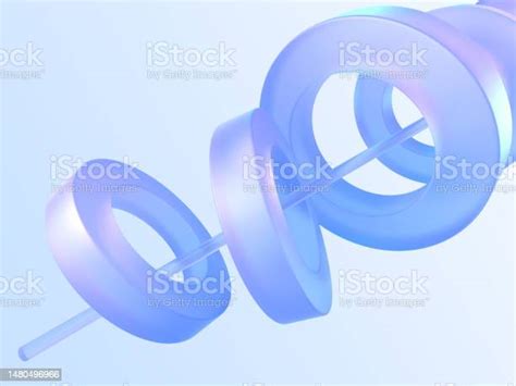 유리 형태 효과 3d 렌더링이 있는 추상적인 기하학적 구성 선이 있는 무지개 빛깔의 반투명 고리 파란색 배경에 그라데이션 질감이 있는 홀로그램 원 모양 비행 3차원 형태에