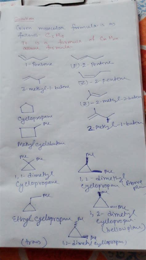 [solved] How Many Isomers Of The Formula C5h10 Exists Give The Total Number Of Isomers That
