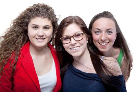 Three Cute Teenagers Isolated Over White Stock Photo Image Of