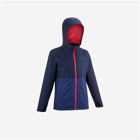 Geaca Impermeabila Drumetie La Munte Mh500 Verde Fete 7 15 Ani Gri Albastrui Inchis Gri Carbon