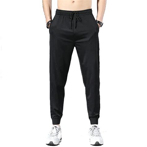 남성용 얇은 메쉬 통기성 아이스 팬츠 드로스트링 스트레이트 느슨한 스트레치 빠른 건조 캐주얼 바지 여름 Aliexpress