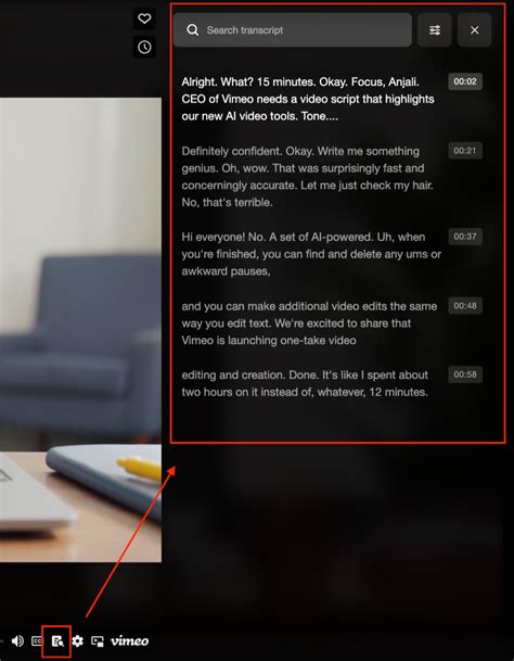 How To Use The Transcript View In The Embedded Player Vimeo Help Center
