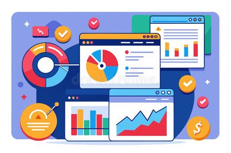 Colorful Digital Workspace Shows Customizable Statistics Including Graphs And Charts Depicting