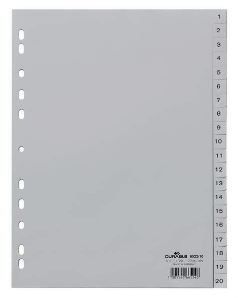 Index A4 20 Part 1 20 Printed Tabs PP DURABLE