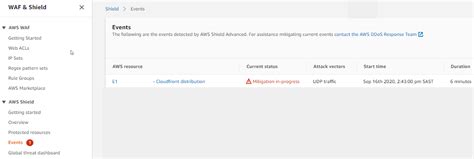 viewing aws shield advanced events aws waf aws firewall manager aws shield advanced and aws