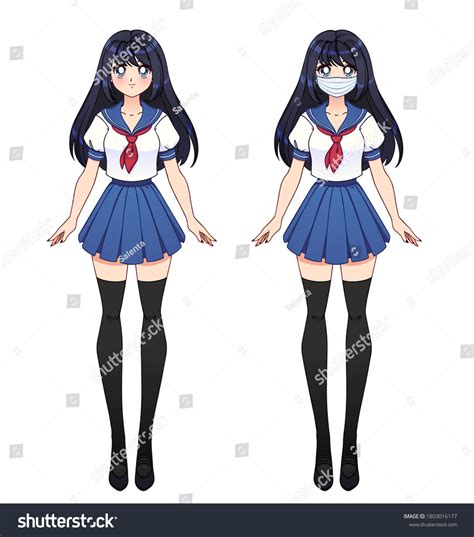 Set Two Anime Girls Cute Girls Stock Vector Royalty Free 1803016177