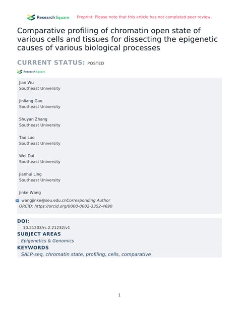 PDF Comparative Profiling Of Chromatin Open State Of Various Cells And Tissues For Dissecting