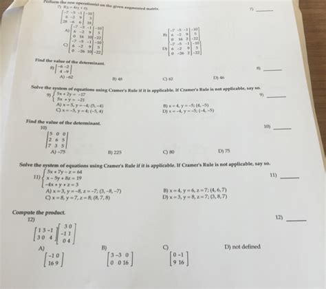 Solved Perform The Row Operation S On The Given Augmeated Chegg