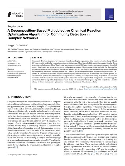 Pdf A Decomposition Based Multiobjective Chemical Reaction Optimization Algorithm For