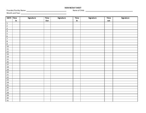 Sign Out Sheet Printable Printable Free Templates