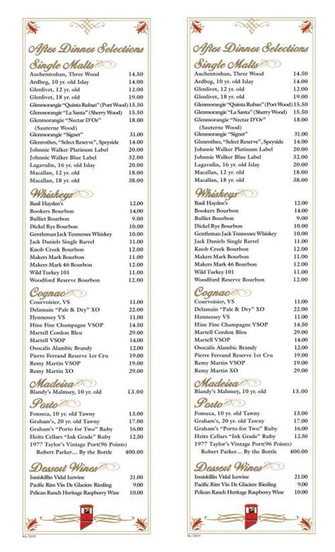Shadowbrook Restaurant Menu In Capitola California Usa