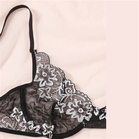 Girl Black Sexy Lace Cutout Lacing Underwear With Underwire Translucent
