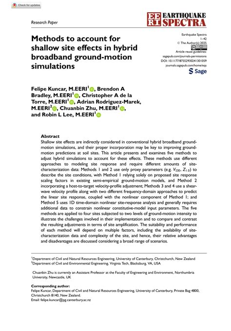 Pdf Methods To Account For Shallow Site Effects In Hybrid Broadband Ground Motion Simulations