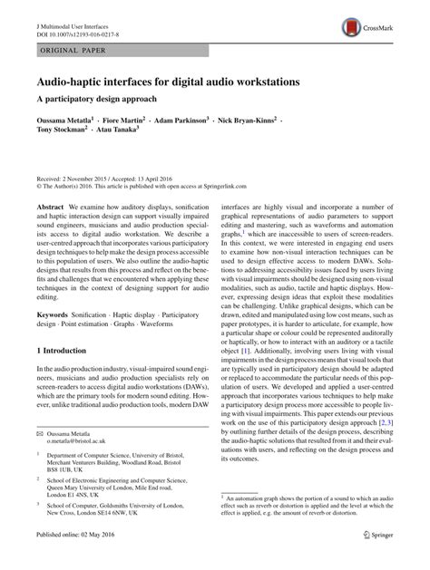 Pdf Audio Haptic Interfaces For Digital Audio Workstations A Participatory Design Approach