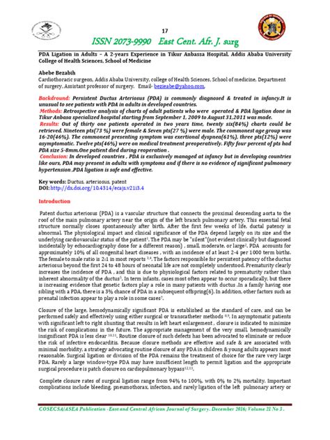 Pda Ligation In Adults Pdf Medical Specialties Diseases And Disorders