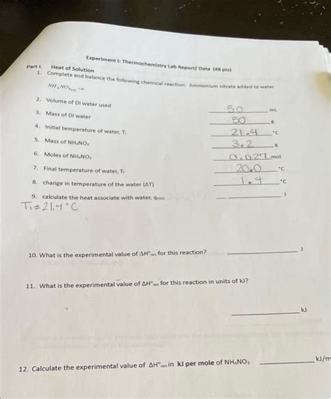 Solved Part Experiment Thermochemistry Lab Report Data Chegg
