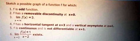Solved Sketch A Possible Graph Of A Function For Which F Is An Odd Function Has A Removable