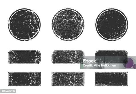 스탬프프레임 벡터 아이콘 셰이프 세트입니다 스탬프 그런지 잉크 고무 라벨 기호 컬렉션 흰색 배경에 격리 블랙 라운드 및 사각형 스탬프 테두리 팩 고무도장에 대한 스톡 벡터