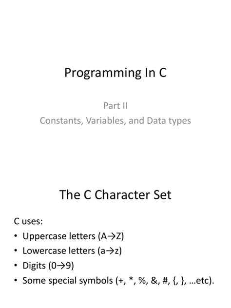 Programming In C Constants Variables And Data Types Pdf Reserved