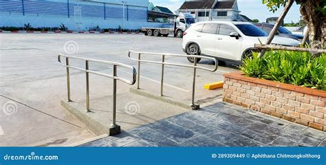 Rough Ground Ramp Handrails Universal Exterior Design For The Disabled Stock Image Image Of