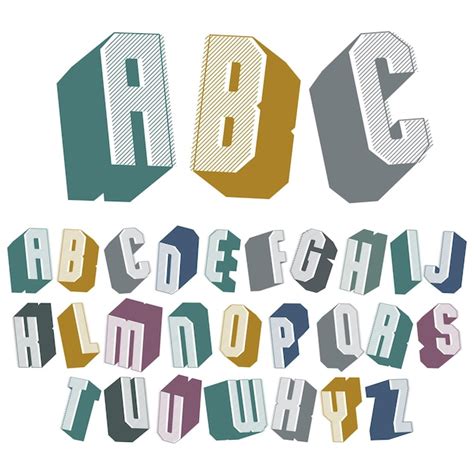 좋은 스타일 단순한 모양의 기하학적 문자 알파벳 디자인 광고 웹 및 헤드라인을 위한 훌륭한 글꼴이 있는 3d 글꼴 프리미엄 벡터