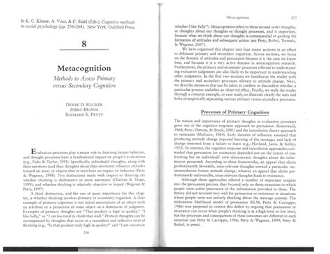 Pdf Metacognition Methods To Assess Primary And Secondary Cognition
