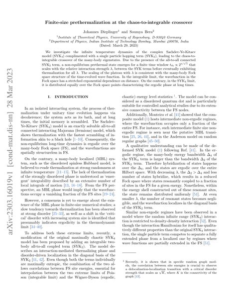 Pdf Finite Size Prethermalization At The Chaos To Integrable Crossover