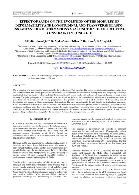 Pdf Effect Of Sands On The Evolution Of The Modulus Of Deformability And Longitudinal And