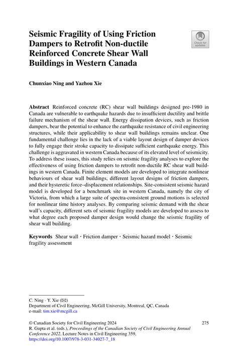 Pdf Seismic Fragility Of Using Friction Dampers To Retrofit Non