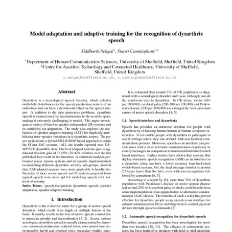 Model Adaptation And Adaptive Training For The Recognition Of Dysarthric Speech Acl Anthology