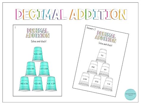 Cup Stacking Game Decimal Addition Includes T H And T Teaching Resources