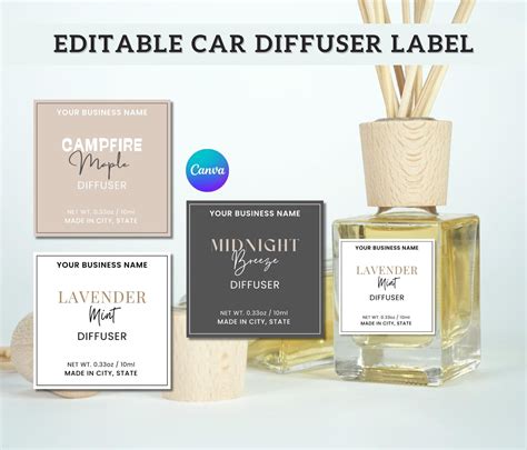 Car Diffuser Label Template Printable Oil Fragrance Bottle Label